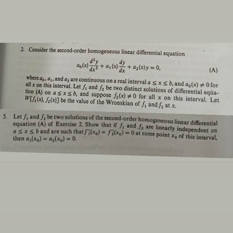 Solved Consider the second-order homogeneous linear | Chegg.com