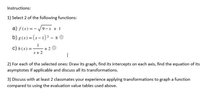 Solved Instructions: 1) Select 2 of the following functions: | Chegg.com