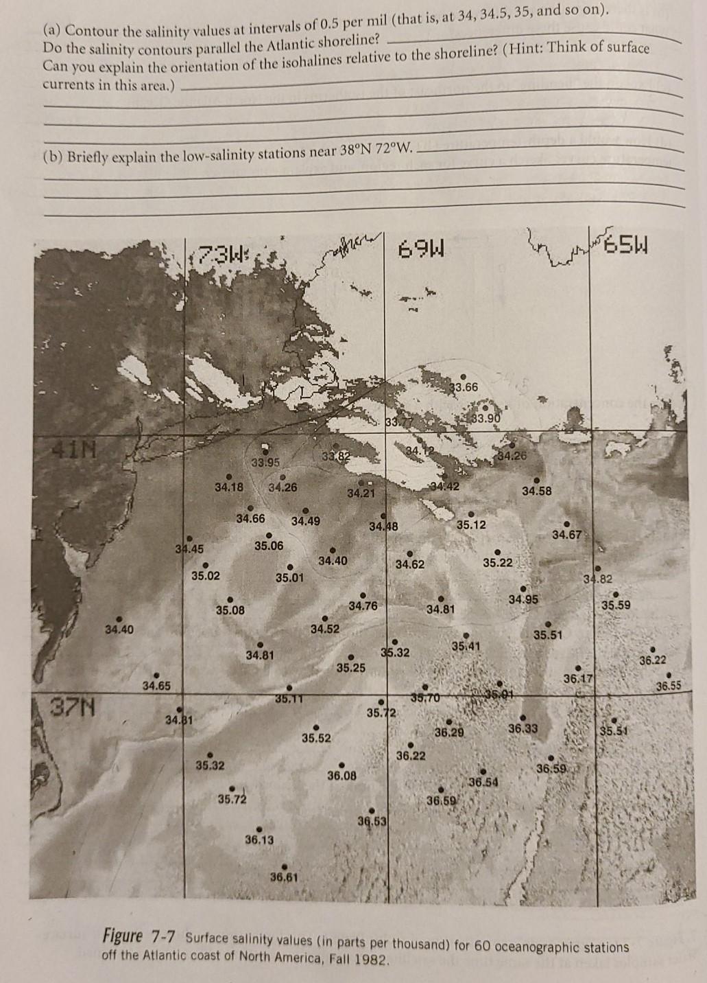Solved (a) Contour the salinity values at intervals of 0.5 | Chegg.com