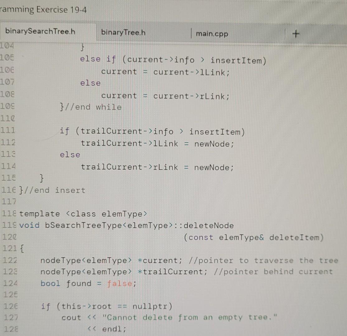 Solved gramming Exercise 19-4 binarySearch Tree.h binary | Chegg.com