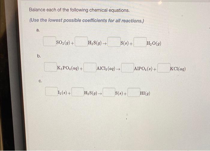 Solved Balance each of the following chemical equations. | Chegg.com