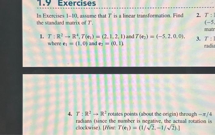 Solved 4. T:R2→R2 rotates points (about the origin) through | Chegg.com
