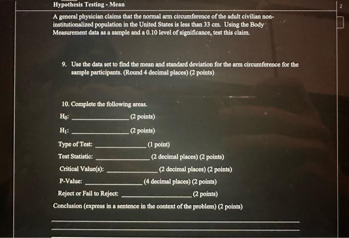 Solved Use the Broome-Body Measurements Checkpoint Data in | Chegg.com