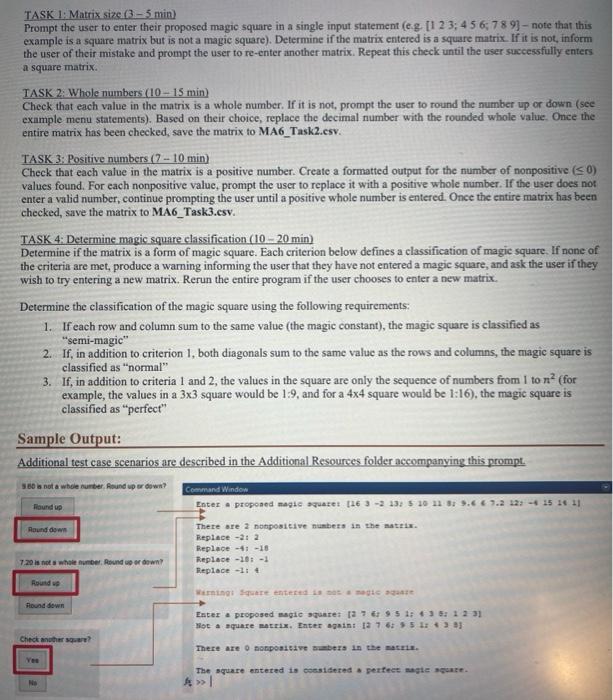 Solved TASK 1: Matrix size ( 3−5 min) Prompt the user to | Chegg.com