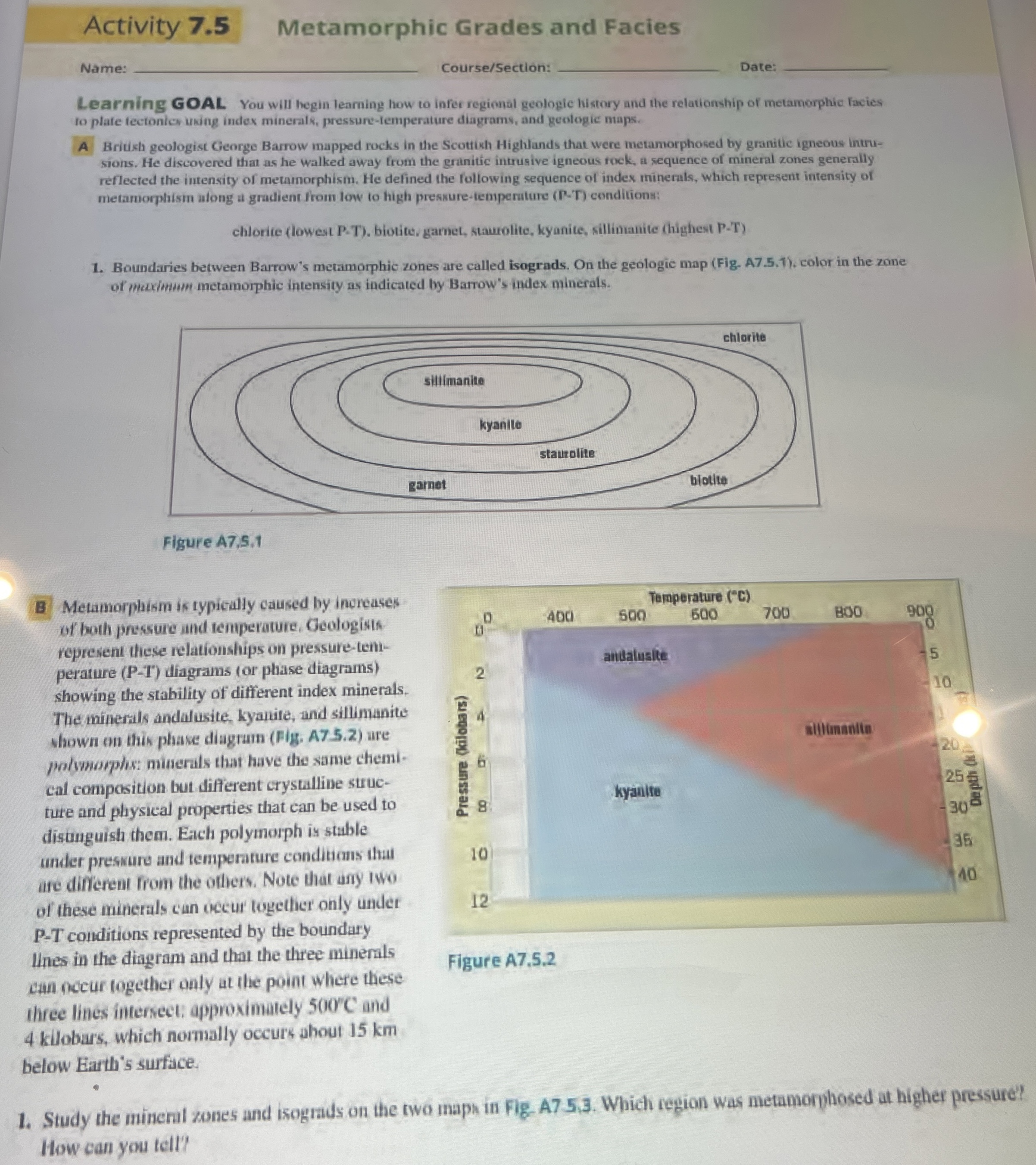Solved Activity 7.5 ﻿Metamorphic Grades and FaciesName: q, | Chegg.com