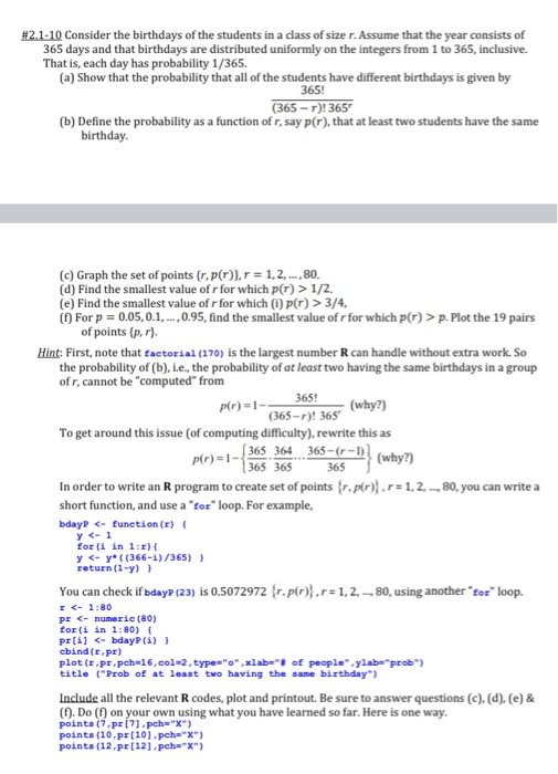 Solved #2.1-10 Consider the birthdays of the students in a | Chegg.com