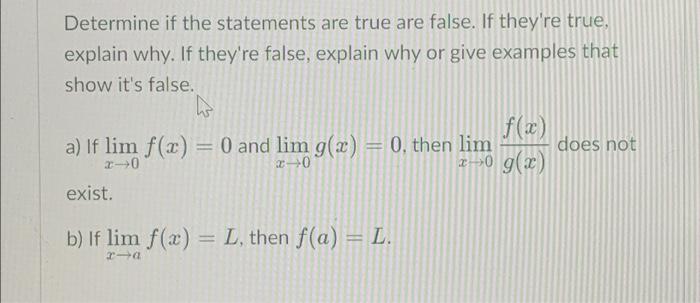 Solved Determine if the statements are true are false. If | Chegg.com