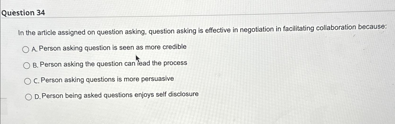 Solved Question 34In the article assigned on question | Chegg.com