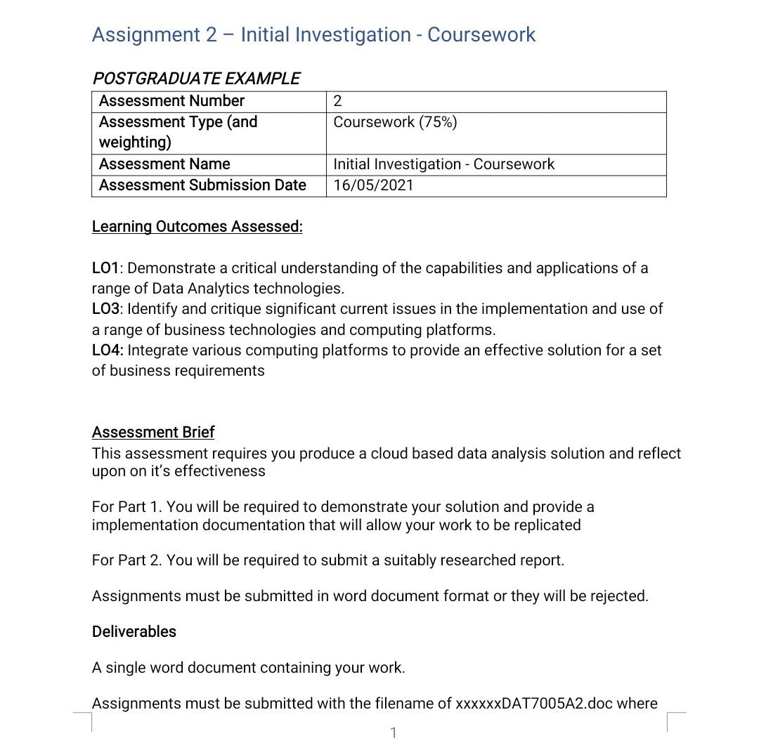 Assignment 2 - Initial Investigation - Coursework | Chegg.com