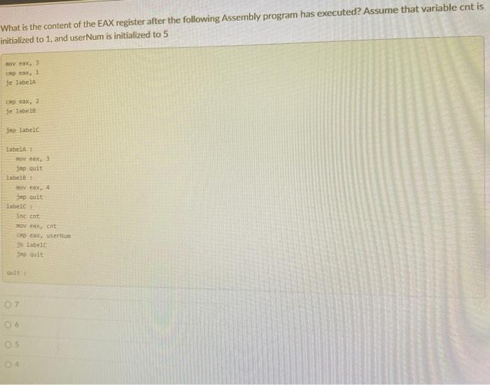 Solved What is the content of the EAX register after the | Chegg.com