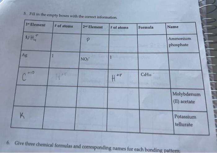 Solved 5. Fill in the empty boxes with the correct | Chegg.com