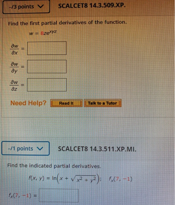 Solved 1/2 points V SCALCET8 14.3.505.XP. Find the first | Chegg.com