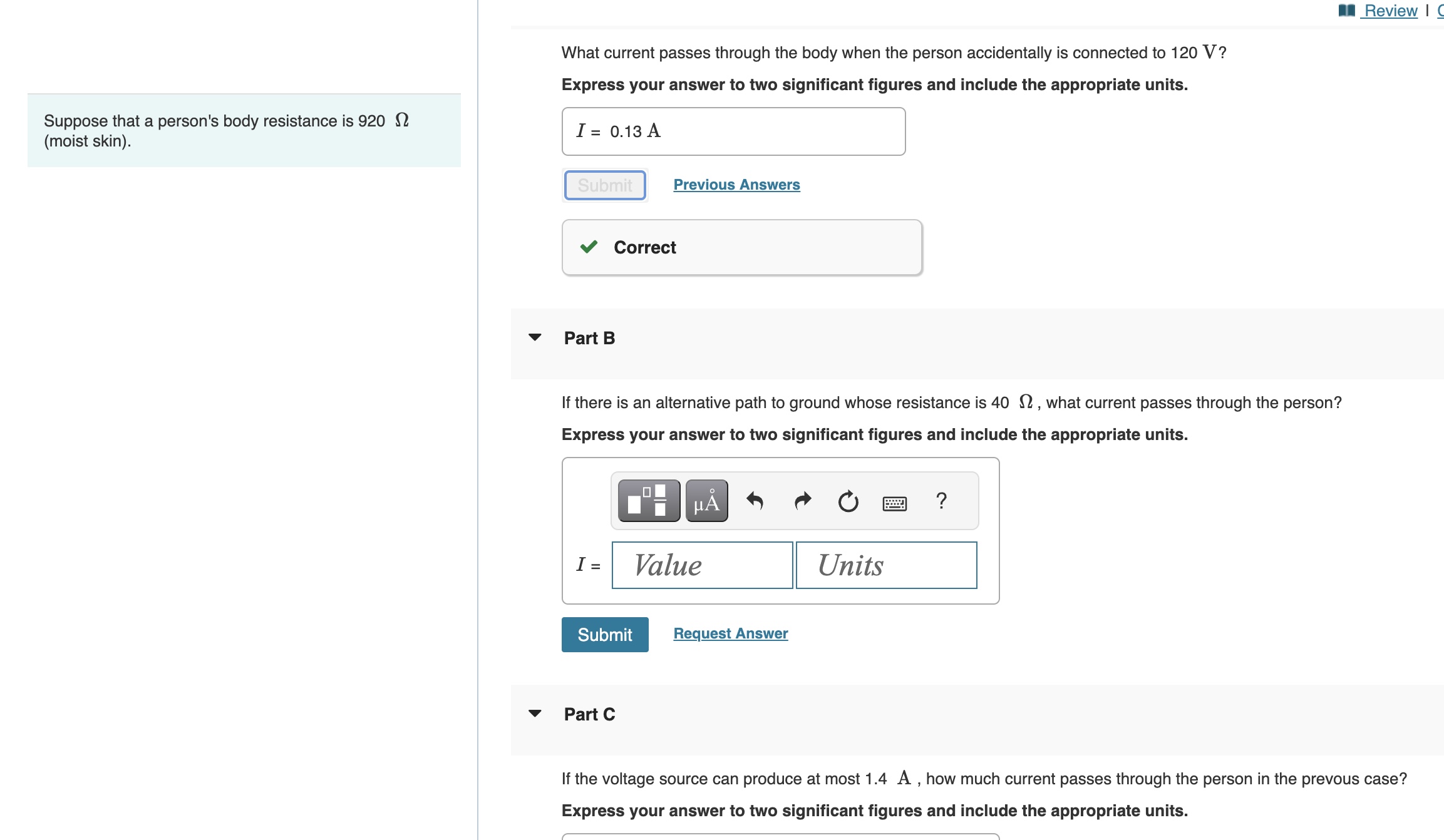 Solved What current passes through the body when the person | Chegg.com
