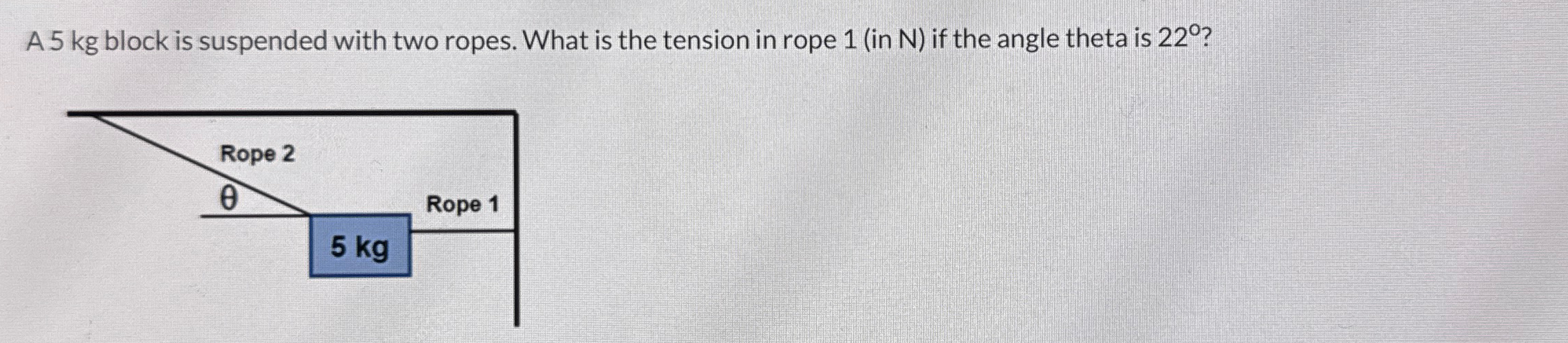 Solved A 5 ﻿kg block is suspended with two ropes. What is | Chegg.com