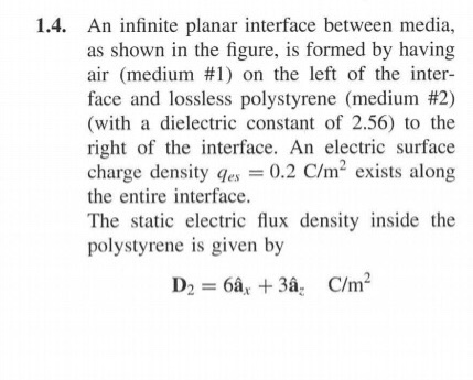 Solved 1.4. An infinite planar interface between media, as | Chegg.com