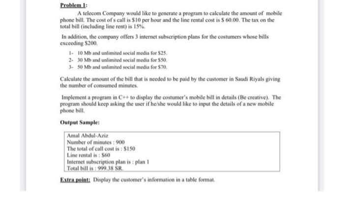 Solved Problem 1: A telecom Company would like to generate a | Chegg.com