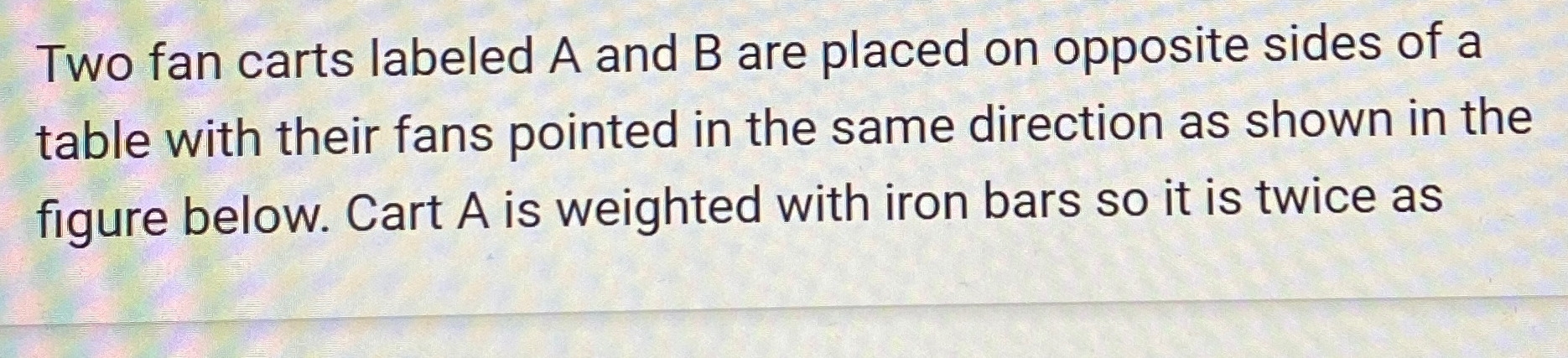 Solved Two fan carts labeled A and B are placed on opposite | Chegg.com