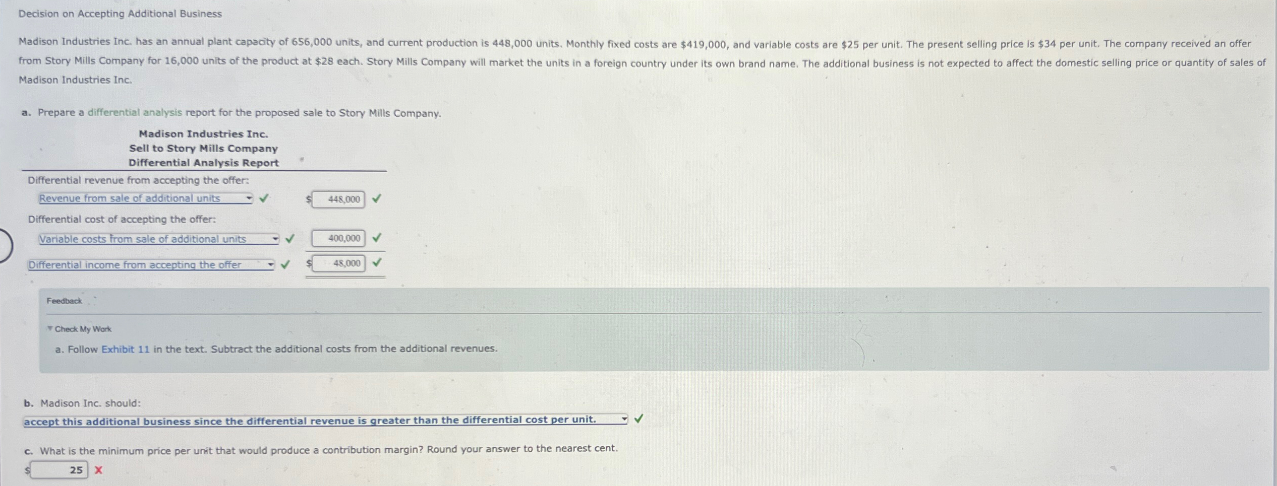 Solved Decision on Accepting Additional Business Madison | Chegg.com