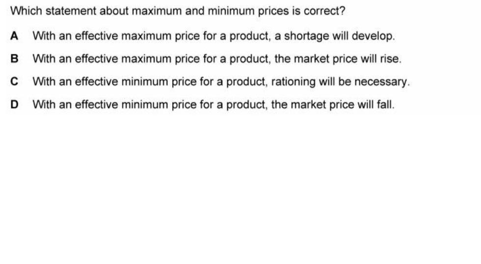 Solved Which statement about maximum and minimum prices is | Chegg.com