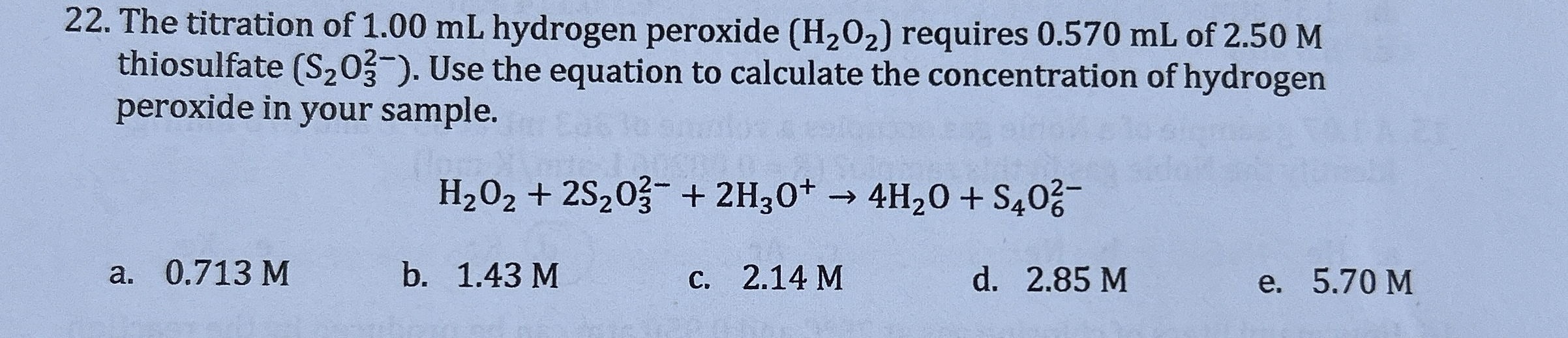 Solved The titration of 1.00mL ﻿hydrogen peroxide (H2O2) | Chegg.com