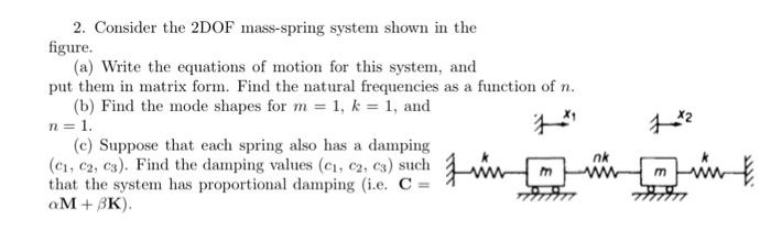 Solved 2. Consider the 2DOF mass-spring system shown in the | Chegg.com