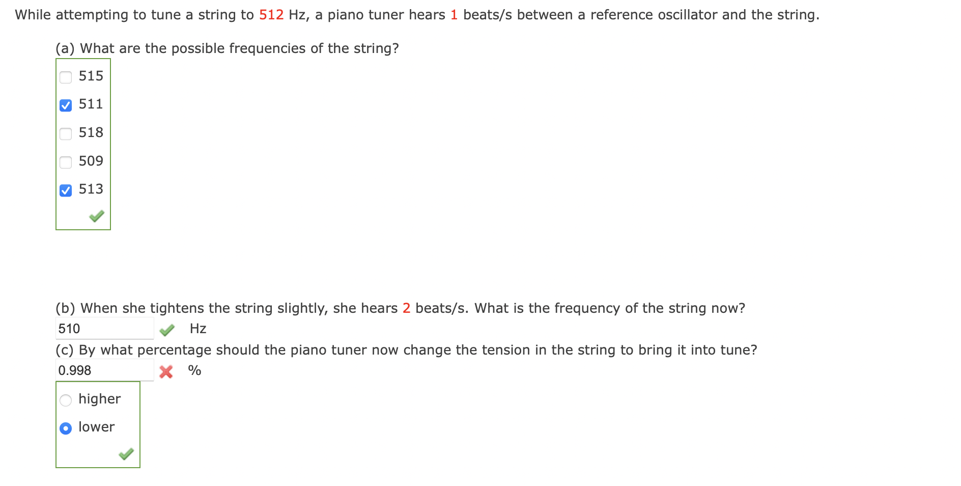 Solved While attempting to tune a string to 512 ﻿Hz , ﻿a | Chegg.com