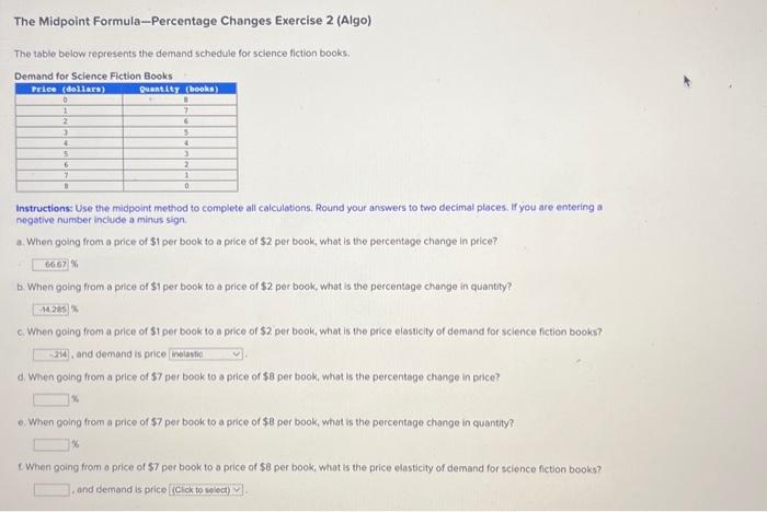 Solved The Midpoint Formula-Percentage Changes Exercise 2 | Chegg.com