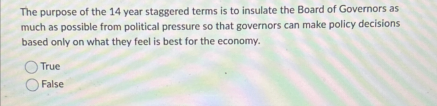 Solved The purpose of the 14 ﻿year staggered terms is to | Chegg.com