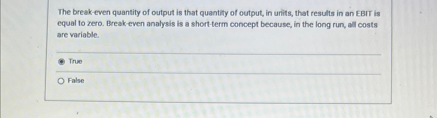 Solved The break-even quantity of output is that quantity of | Chegg.com