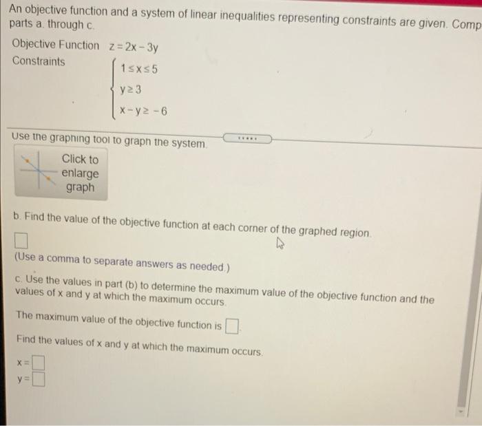 Solved An objective function and a system of linear | Chegg.com