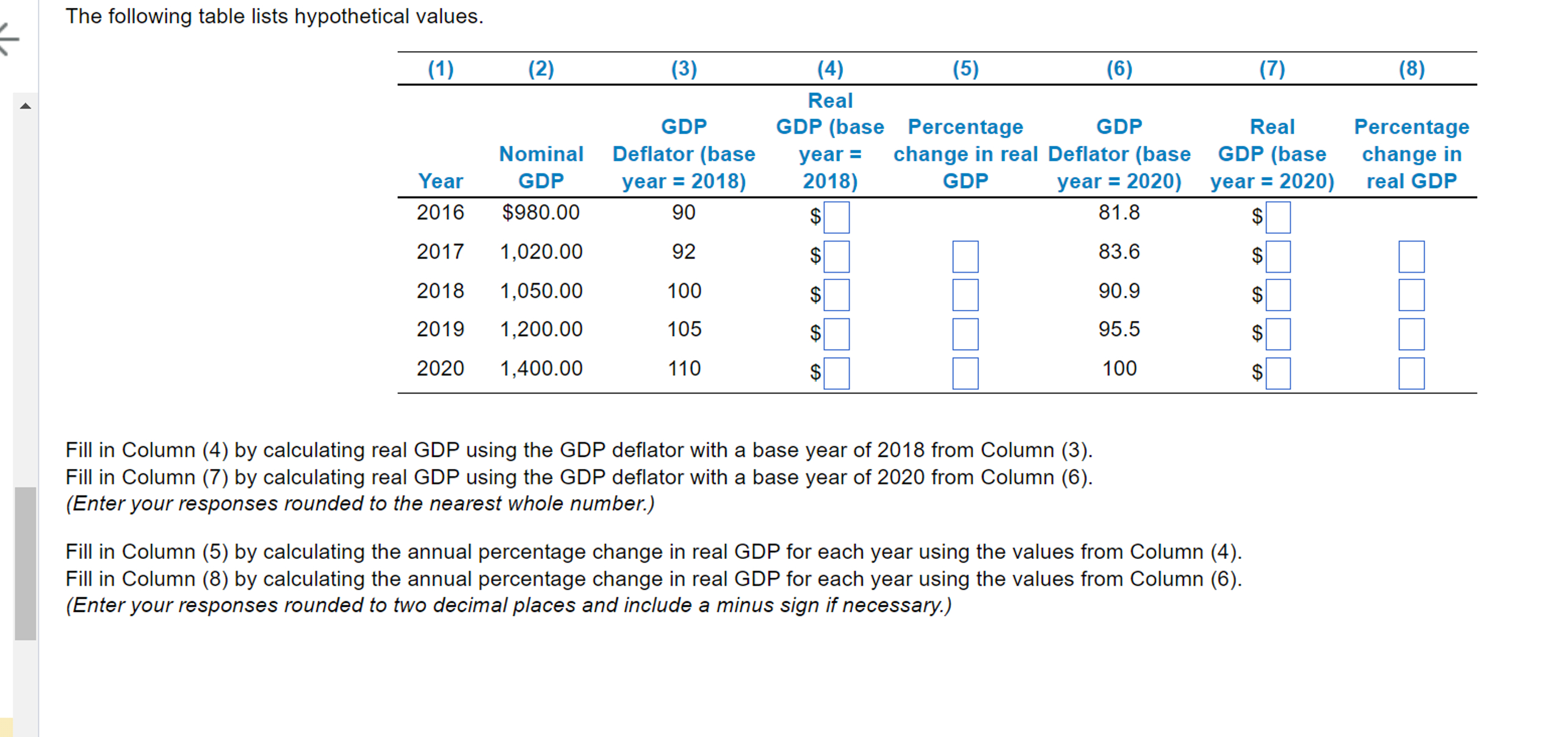 Solved The following table lists hypothetical | Chegg.com