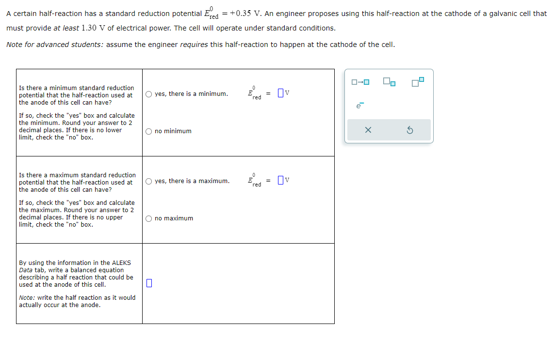Solved A certain half-reaction has a standard reduction | Chegg.com