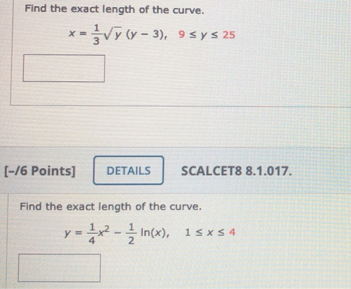 Solved Find the exact length of the curve. X = = VÝ (y - 3), | Chegg.com