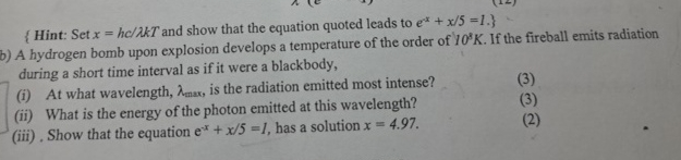 Solved {Hint: Set x=hcλkT ﻿and show that the equation quoted | Chegg.com