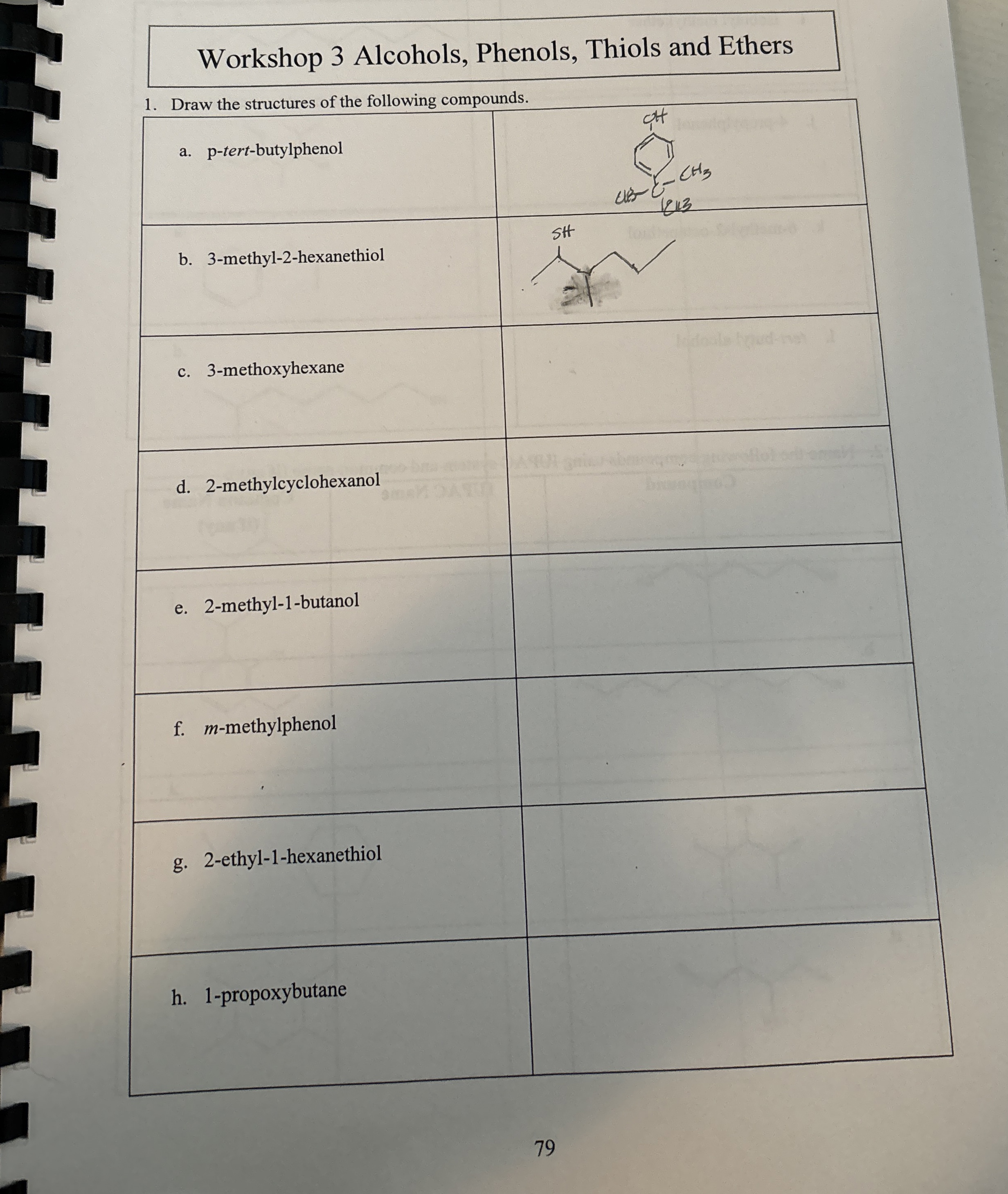 Solved Workshop 3 ﻿Alcohols, Phenols, Thiols and EthersDraw | Chegg.com