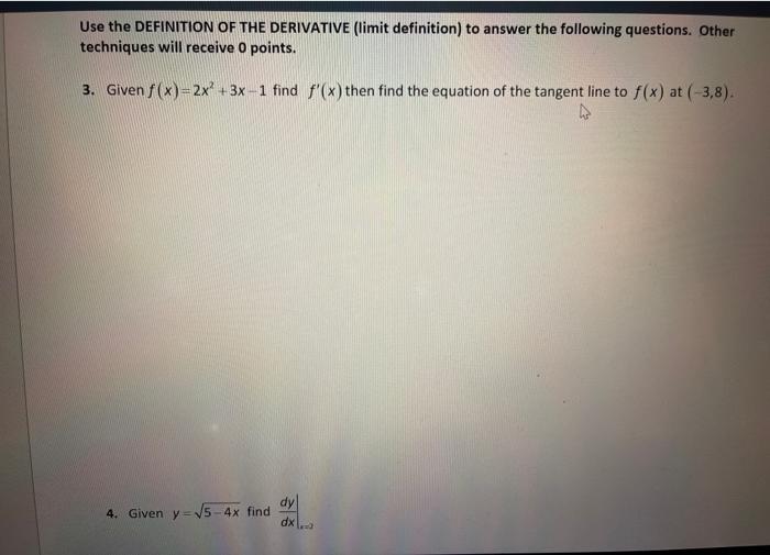 Solved Use the DEFINITION OF THE DERIVATIVE (limit | Chegg.com