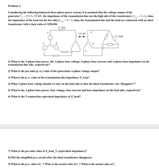 Solved Considering the following balanced three-phase power | Chegg.com
