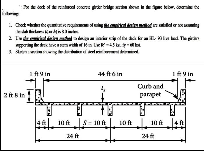 Solved For the deck of the reinforced concrete girder bridge | Chegg.com
