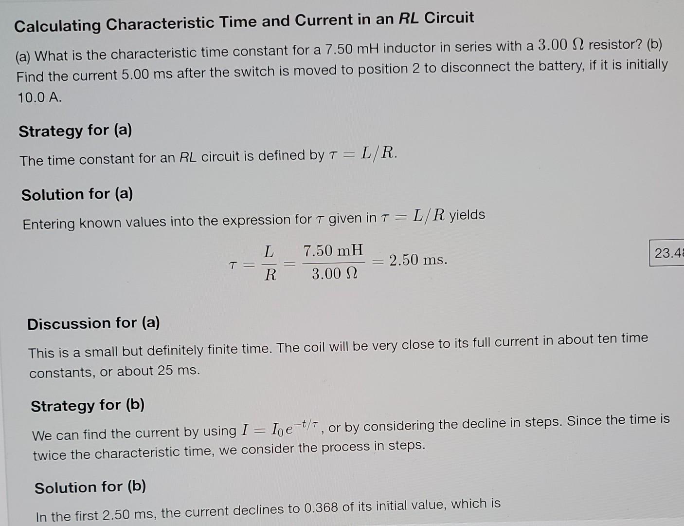 Solved Calculating Characteristic Time and Current in an RL | Chegg.com
