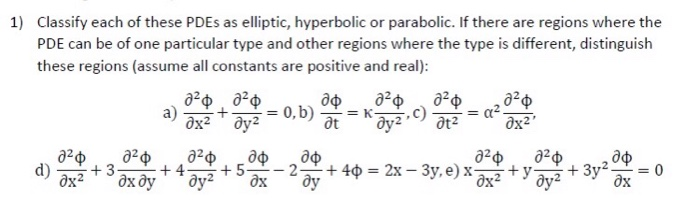 Solved 1) Classify each of these PDEs as elliptic, | Chegg.com