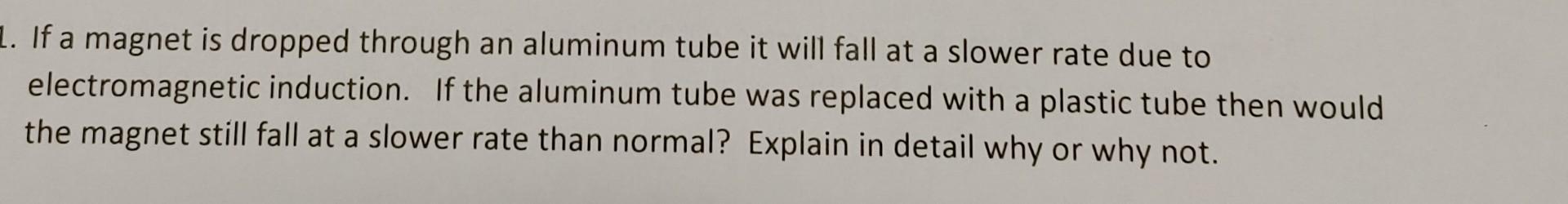Solved If a magnet is dropped through an aluminum tube it | Chegg.com