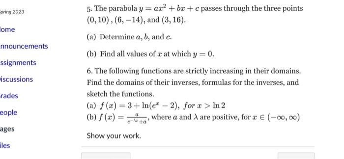 Solved 5. The parabola y=ax2+bx+c passes through the three | Chegg.com