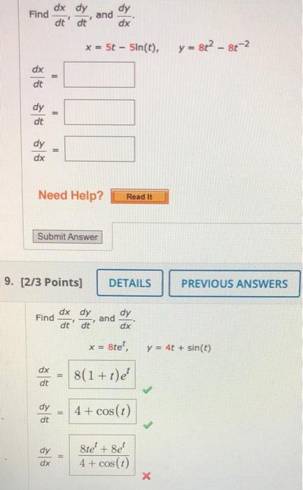 Solved Find Dx Dy Dt Ot And Dy Dx X 5t 5ln T Y