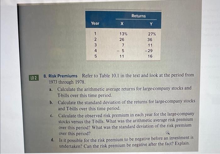 Solved 8. Risk Premiums Refer to Table 10.1 in the text and | Chegg.com
