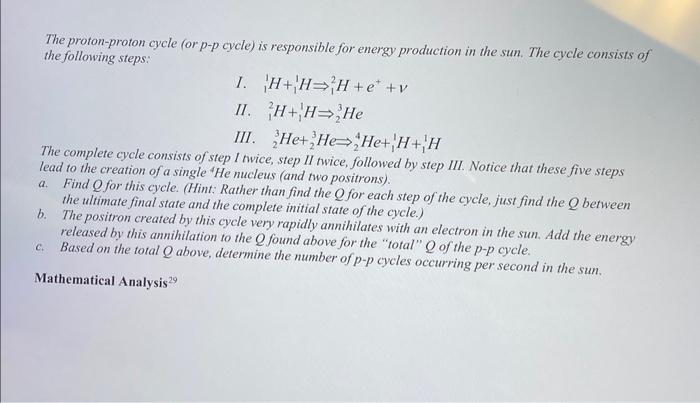Solved The proton-proton cycle (or p-p cycle) is responsible | Chegg.com