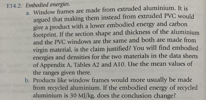 Solved E14.2. Embodied energies. a. Window frames are made | Chegg.com