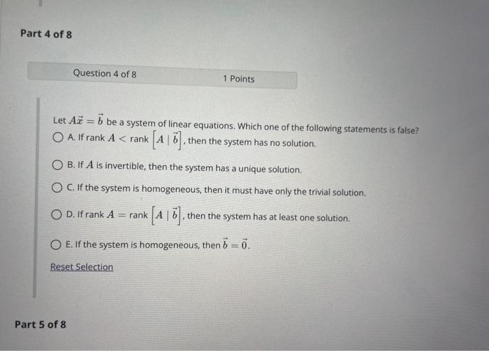 Solved Let Ax=b be a system of linear equations. Which one | Chegg.com