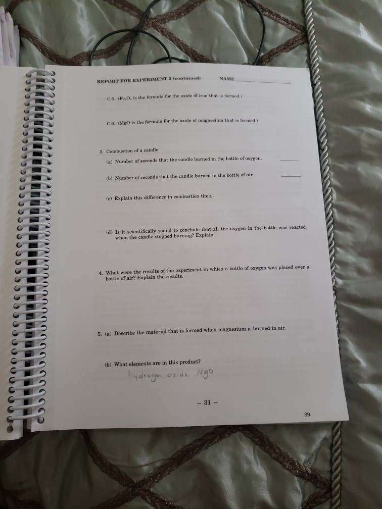 Solved NAME REPORT FOR EXPERIMENT 3 (continued C.S. (Fe, is | Chegg.com