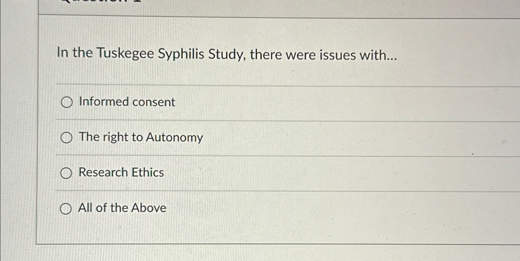 Solved In the Tuskegee Syphilis Study, there were issues | Chegg.com