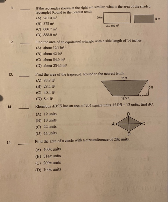 Solved 11. 15 m If the rectangles shown at the right are | Chegg.com